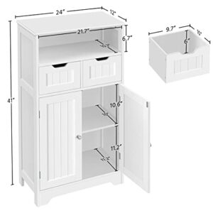 Yaheetech Bathroom Storage Cabinet with 2 Drawers & Adjustable Shelf, 2 Doors Bathroom Floor Cabinet, Wooden Cupboard for Living Room, Hallway, White