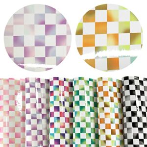 6 pcs 8x12 inch printed faux leather sheets, colorful plaid pattern synthetic crafts fabric for hair bows earrings making crafts projects (mirror)