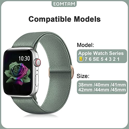 EOMTAM 5 Pack Stretchy Nylon Compatible for Apple Watch Band 38mm 40mm 41mm 42mm 44mm 45mm Women Men,Elastic Cloth Sport Wristbands Solo Loop for iWatch Series 8 7 6 SE 5 4 3(38,Green)