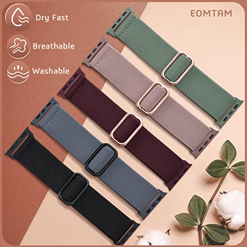 EOMTAM 5 Pack Stretchy Nylon Compatible for Apple Watch Band 38mm 40mm 41mm 42mm 44mm 45mm Women Men,Elastic Cloth Sport Wristbands Solo Loop for iWatch Series 8 7 6 SE 5 4 3(38,Green)