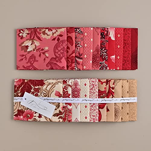 True Fabrics En Rouge Precut Fabric (Fat Quarter Bundle) - 20 pcs in 18" x 22" cuts