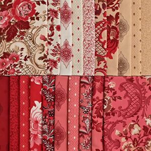 True Fabrics En Rouge Precut Fabric (Fat Quarter Bundle) - 20 pcs in 18" x 22" cuts