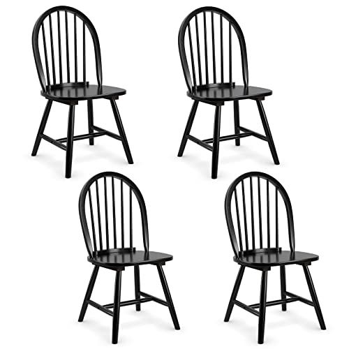 Giantex Set of 4 Windsor Chairs, Wood Dining Chairs, French Country Armless Spindle Back Dining Chairs, Farmhouse Kitchen Dining Room Chairs, Black