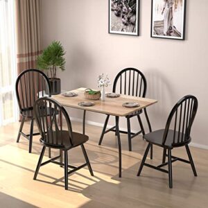 Giantex Set of 4 Windsor Chairs, Wood Dining Chairs, French Country Armless Spindle Back Dining Chairs, Farmhouse Kitchen Dining Room Chairs, Black