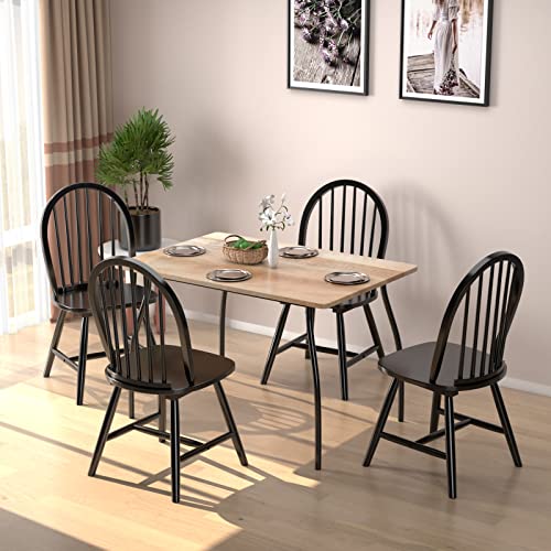 Giantex Set of 4 Windsor Chairs, Wood Dining Chairs, French Country Armless Spindle Back Dining Chairs, Farmhouse Kitchen Dining Room Chairs, Black