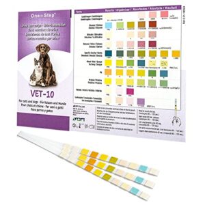 one step pet urine test strips, 15 x urinalysis 10 parameter tests in a re-sealable foil pouch, tests for dogs cats & animals, accurate testing for uti diabetes bladder kidney liver sg ph glucose