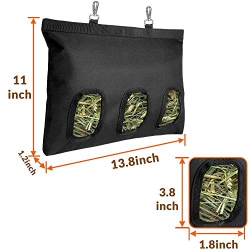 Rabbit Hay Feeder, Bunny Hay Bag for Rabbits, 3 Holes Large Capacity 600D Oxford Cloth Fabric Hanging Hay Feeder Bag for Small Animal (Black)