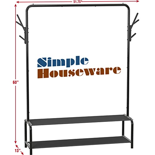 Simple Houseware Garment Rack with Storage Shelves and Coat/Hat Hanging Hooks