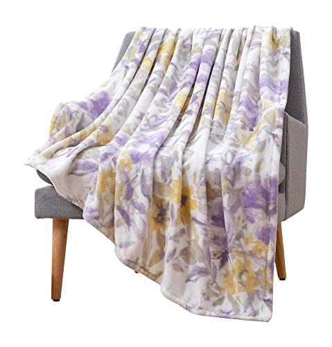 Decorative Mother's Day Floral Throw Blankets: Soft Plush Lively Rose Accent for Sofa Couch Chair Bed or Dorm (Lilac Multi)