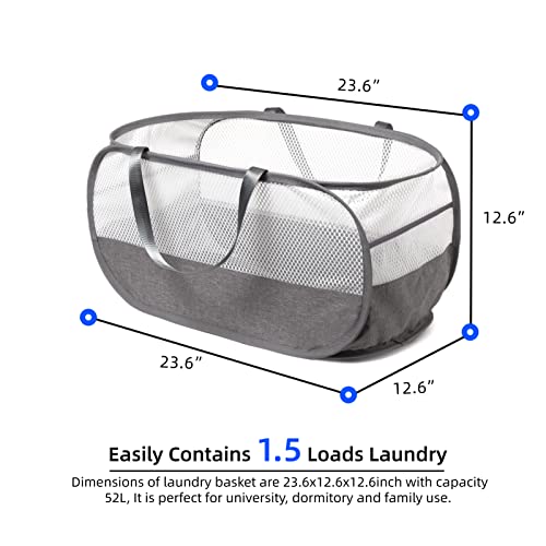 COMLIFE Strong Mesh Horizontal Pop Up Laundry Hamper, Extra Large Opening Laundry Basket, Easy to Put Clothes in. Use Waterproof and Dustproof Cloth at The Bottom