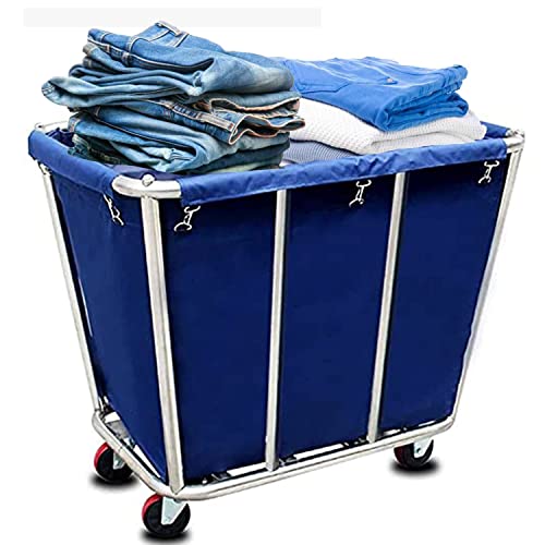 CXWAWSZ Home Laundry Cart with Wheels 10 Bushel Commercial Heavy Duty Laundry Carts Large Industrial Metal Laundry Baskets with Steel Frame and Waterproof Oxford Cloth, 300 Lbs Weight Capacity