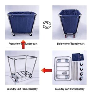 CXWAWSZ Home Laundry Cart with Wheels 10 Bushel Commercial Heavy Duty Laundry Carts Large Industrial Metal Laundry Baskets with Steel Frame and Waterproof Oxford Cloth, 300 Lbs Weight Capacity