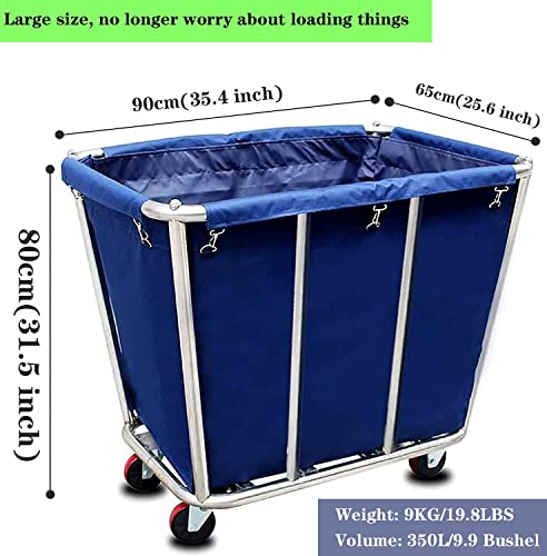 CXWAWSZ Home Laundry Cart with Wheels 10 Bushel Commercial Heavy Duty Laundry Carts Large Industrial Metal Laundry Baskets with Steel Frame and Waterproof Oxford Cloth, 300 Lbs Weight Capacity