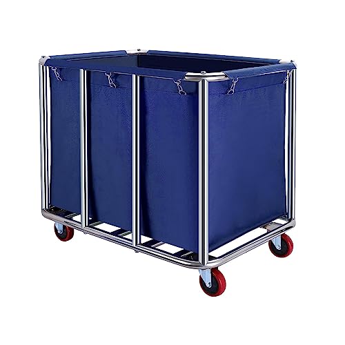 CXWAWSZ Laundry Cart on Wheels Commercial 12 Bushel Heavy Duty Laundry Cart Large Metal Industrial Laundry Baskets with Steel Frame and Waterproof Oxford Cloth, 300 Lbs Weight Capacity