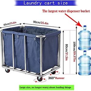 CXWAWSZ Laundry Cart on Wheels Commercial 12 Bushel Heavy Duty Laundry Cart Large Metal Industrial Laundry Baskets with Steel Frame and Waterproof Oxford Cloth, 300 Lbs Weight Capacity