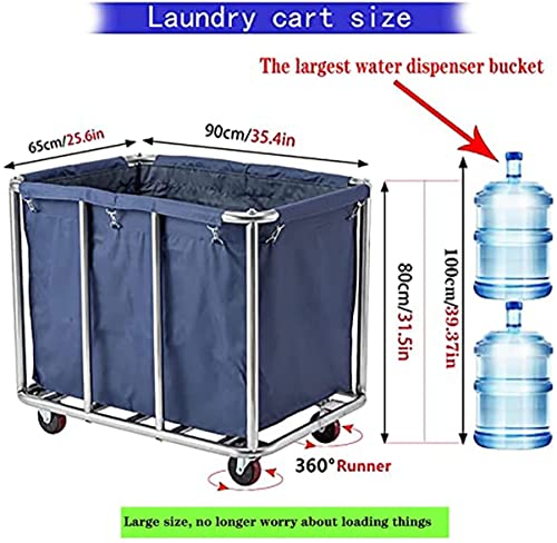 CXWAWSZ Laundry Cart on Wheels Commercial 12 Bushel Heavy Duty Laundry Cart Large Metal Industrial Laundry Baskets with Steel Frame and Waterproof Oxford Cloth, 300 Lbs Weight Capacity