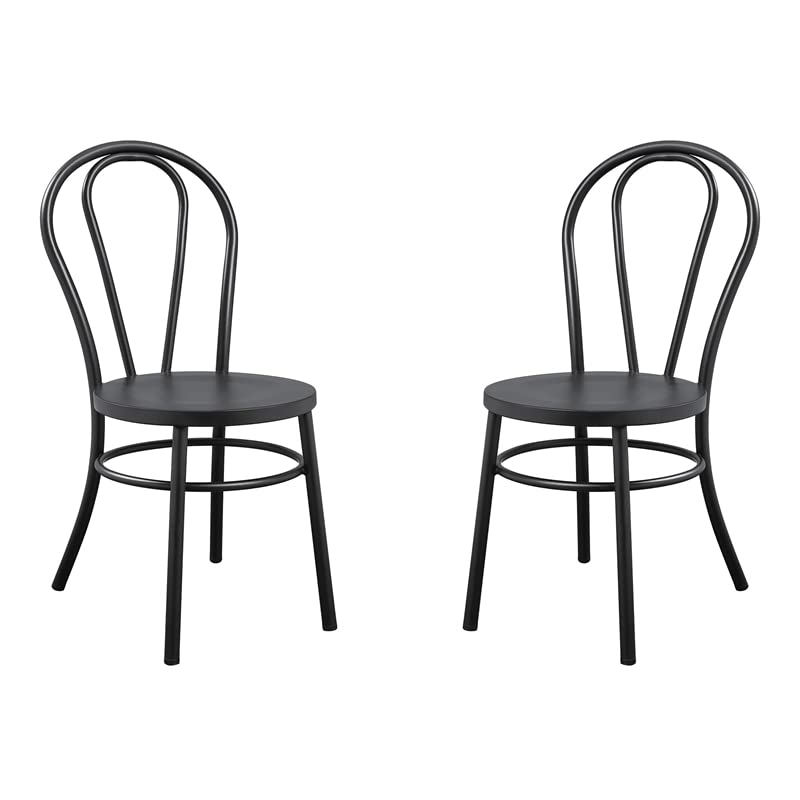 OSP Home Furnishings Odessa Cafe Bistro Metal Dining Chair 2-Pack, Matte Black Finish