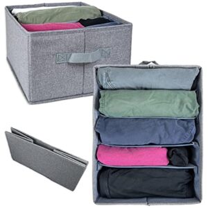 Wardrobe Clothes Organizer (16X12X8in)- 2 PCS Clothing Storage for Drawers & Closet- Sturdy Space-Saving Collapsible Fabric Storage- Large Jeans Bin with Compartments Pants, Sweaters XL, Grey