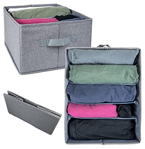 Wardrobe Clothes Organizer (16X12X8in)- 2 PCS Clothing Storage for Drawers & Closet- Sturdy Space-Saving Collapsible Fabric Storage- Large Jeans Bin with Compartments Pants, Sweaters XL, Grey