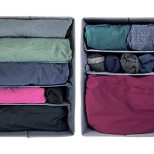 Wardrobe Clothes Organizer (16X12X8in)- 2 PCS Clothing Storage for Drawers & Closet- Sturdy Space-Saving Collapsible Fabric Storage- Large Jeans Bin with Compartments Pants, Sweaters XL, Grey