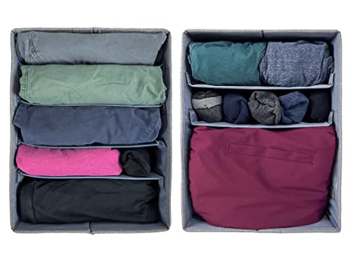 Wardrobe Clothes Organizer (16X12X8in)- 2 PCS Clothing Storage for Drawers & Closet- Sturdy Space-Saving Collapsible Fabric Storage- Large Jeans Bin with Compartments Pants, Sweaters XL, Grey