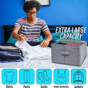 Wardrobe Clothes Organizer (16X12X8in)- 2 PCS Clothing Storage for Drawers & Closet- Sturdy Space-Saving Collapsible Fabric Storage- Large Jeans Bin with Compartments Pants, Sweaters XL, Grey