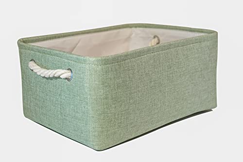 HARMOSO Collapsible Storage Basket (14Lx10.6Wx6.6H) Decorative Storage Bins with Handles Canvas Storage Baskets for Shelves Gift baskets organizing Toys Clothes Books baskets (Green,3Pack)