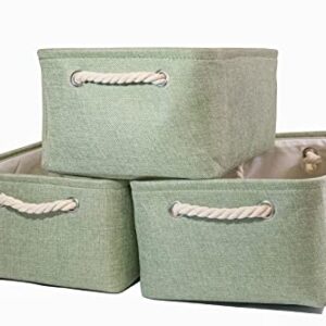 HARMOSO Collapsible Storage Basket (14Lx10.6Wx6.6H) Decorative Storage Bins with Handles Canvas Storage Baskets for Shelves Gift baskets organizing Toys Clothes Books baskets (Green,3Pack)