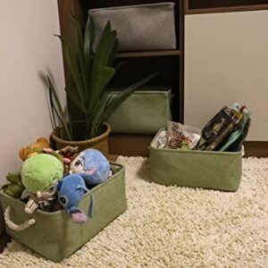 HARMOSO Collapsible Storage Basket (14Lx10.6Wx6.6H) Decorative Storage Bins with Handles Canvas Storage Baskets for Shelves Gift baskets organizing Toys Clothes Books baskets (Green,3Pack)