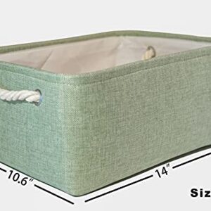 HARMOSO Collapsible Storage Basket (14Lx10.6Wx6.6H) Decorative Storage Bins with Handles Canvas Storage Baskets for Shelves Gift baskets organizing Toys Clothes Books baskets (Green,3Pack)