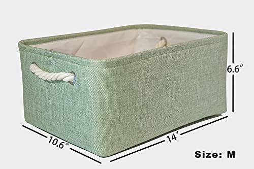 HARMOSO Collapsible Storage Basket (14Lx10.6Wx6.6H) Decorative Storage Bins with Handles Canvas Storage Baskets for Shelves Gift baskets organizing Toys Clothes Books baskets (Green,3Pack)