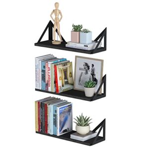 wallniture minori floating shelves for wall storage, 17"x6" for living room wall decor, bookshelf for bedroom, dining room, office, kitchen organization and storage shelves, black shelf set of 3