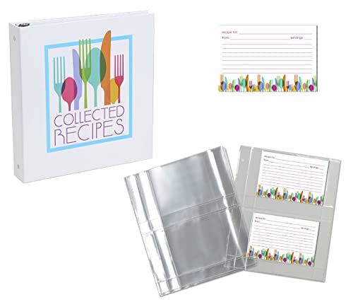 Modern Cuisine Recipe Organizer Binder Bundle with Recipe Cards and Recipe Card Protectors