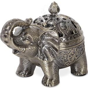 gusnilo vintage incense holder metal standing elephant incense burner with lid,bronze elephant shape incense burner holder aromatherapy ornament practical home decor for indoor outdoor(bronze)