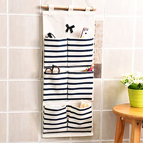 CARURLIFF 2 Packs Wall Hanging Organizer with 14 Pockets Over the Door Storage Bags for Bedroom, Entrance, Dresser (6+8 Pockets Blue)