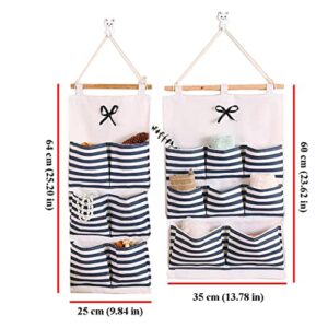 CARURLIFF 2 Packs Wall Hanging Organizer with 14 Pockets Over the Door Storage Bags for Bedroom, Entrance, Dresser (6+8 Pockets Blue)