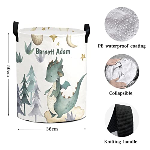 Personalized Laundry Baskets Bin, Watercolor Dragon Animal Laundry Hamper with Handles, Collapsible Waterproof Clothes Hamper, Laundry Bin, Clothes Toys Storage Basket for Bedroom, Bathroom, College Dorm 50L