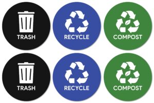 sutter signs trash compost recycle stickers for trash can 6pc combo set | weatherproof waste management decal label signs for garbage cans and recycling bins