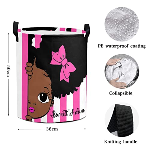 Personalized Laundry Baskets Bin, African Black Girl Princess Red Laundry Hamper with Handles, Collapsible Waterproof Clothes Hamper, Laundry Bin, Clothes Toys Storage Basket for Bedroom, Bathroom, College Dorm 50L