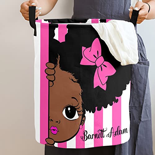 Personalized Laundry Baskets Bin, African Black Girl Princess Red Laundry Hamper with Handles, Collapsible Waterproof Clothes Hamper, Laundry Bin, Clothes Toys Storage Basket for Bedroom, Bathroom, College Dorm 50L