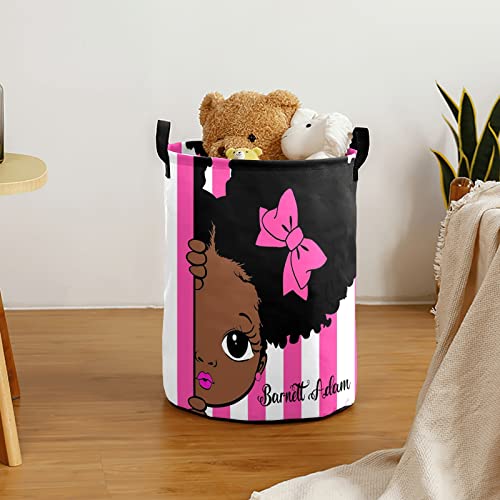 Personalized Laundry Baskets Bin, African Black Girl Princess Red Laundry Hamper with Handles, Collapsible Waterproof Clothes Hamper, Laundry Bin, Clothes Toys Storage Basket for Bedroom, Bathroom, College Dorm 50L