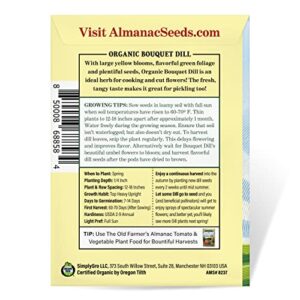 The Old Farmer's Almanac Organic Dill (Bouquet) Seeds - Approx 750 Seeds - Certified Organic, Non-GMO, Open Pollinated, Heirloom, USA Origin