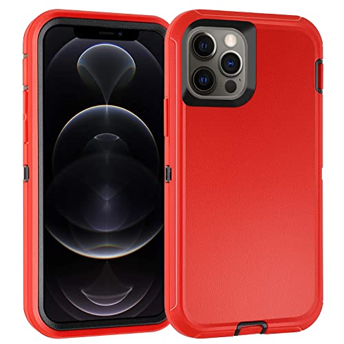 for iPhone 12 Case iPhone 12 Pro Case Shockproof Dropproof Heavy Duty 3 Layers Full Body Protection Phone Case for Apple iPhone 12 & 12 Pro 6.1 inches Red/Black