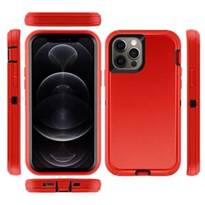 for iPhone 12 Case iPhone 12 Pro Case Shockproof Dropproof Heavy Duty 3 Layers Full Body Protection Phone Case for Apple iPhone 12 & 12 Pro 6.1 inches Red/Black