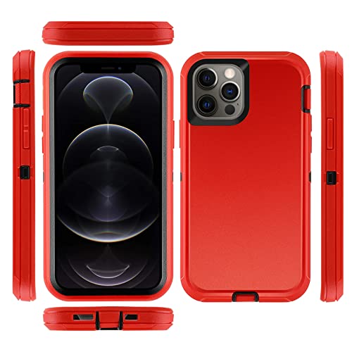 for iPhone 12 Case iPhone 12 Pro Case Shockproof Dropproof Heavy Duty 3 Layers Full Body Protection Phone Case for Apple iPhone 12 & 12 Pro 6.1 inches Red/Black