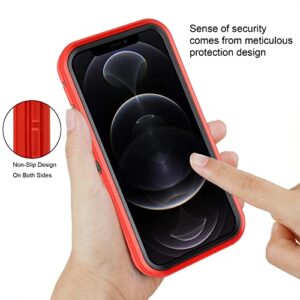 for iPhone 12 Case iPhone 12 Pro Case Shockproof Dropproof Heavy Duty 3 Layers Full Body Protection Phone Case for Apple iPhone 12 & 12 Pro 6.1 inches Red/Black