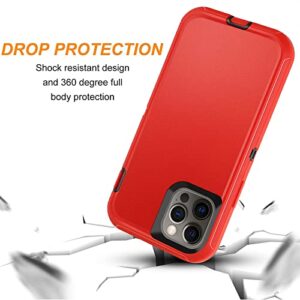 for iPhone 12 Case iPhone 12 Pro Case Shockproof Dropproof Heavy Duty 3 Layers Full Body Protection Phone Case for Apple iPhone 12 & 12 Pro 6.1 inches Red/Black