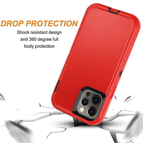 for iPhone 12 Case iPhone 12 Pro Case Shockproof Dropproof Heavy Duty 3 Layers Full Body Protection Phone Case for Apple iPhone 12 & 12 Pro 6.1 inches Red/Black