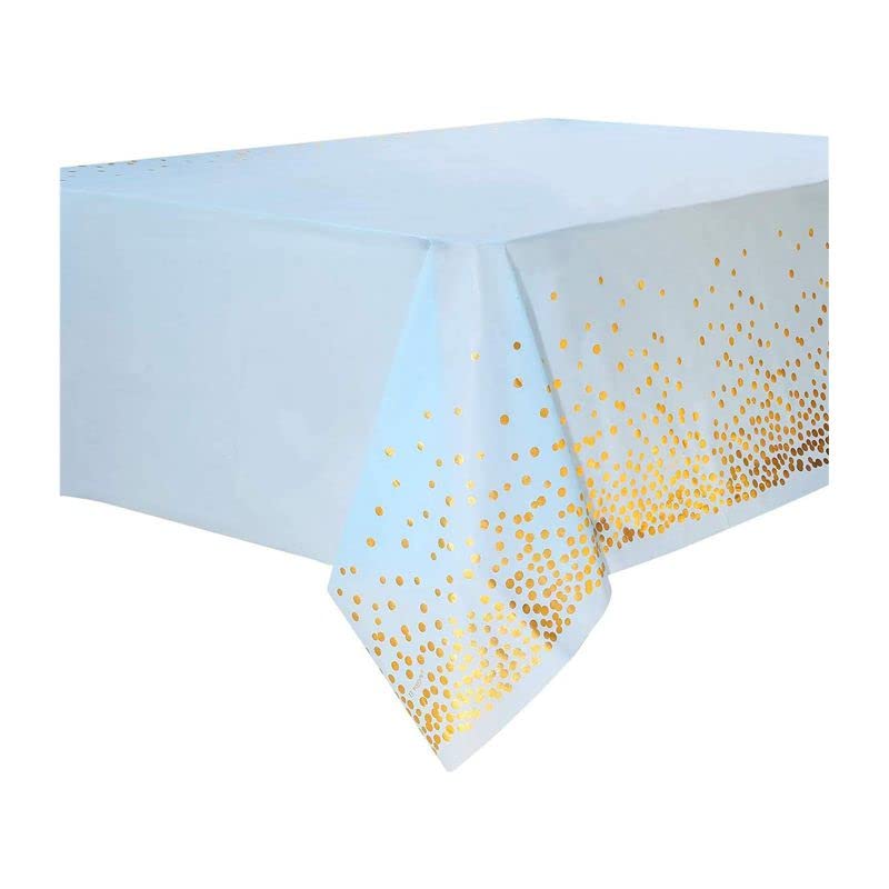 NORZEE 5-Pack White Disposable Plastic Tablecloths,Gold Dot Confetti Rectangular Table Covers 54" x 108" Plastic Table Cloth, Rectangle Table Cover