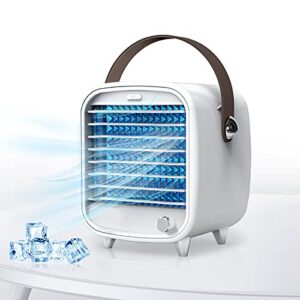 smartdevil portable air conditioner fan, small usb desktop air cooler fan, usb personal cooling fan with night light, built-in ice tray, strong wind, for home, office, bedroom (white)